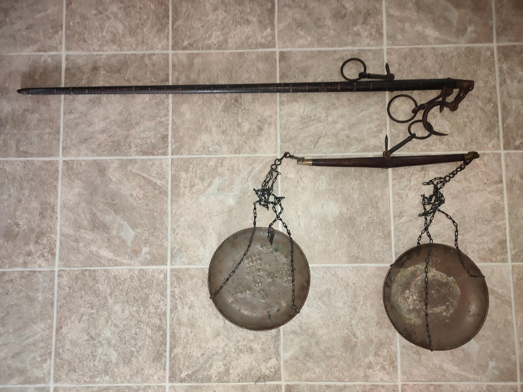Vintage Solid Brass Balance Scale Complete Set Tall Around Scale 19 ...