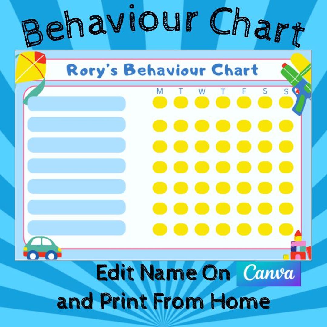 Blue Behaviour Chart - Instant Download - Edit and Print - Etsy