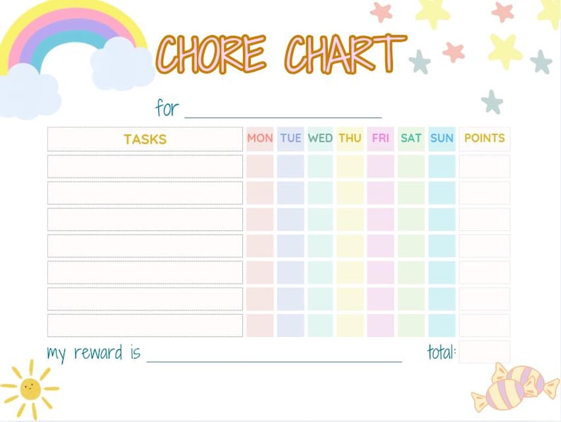 Pastel Chore Chart - Etsy
