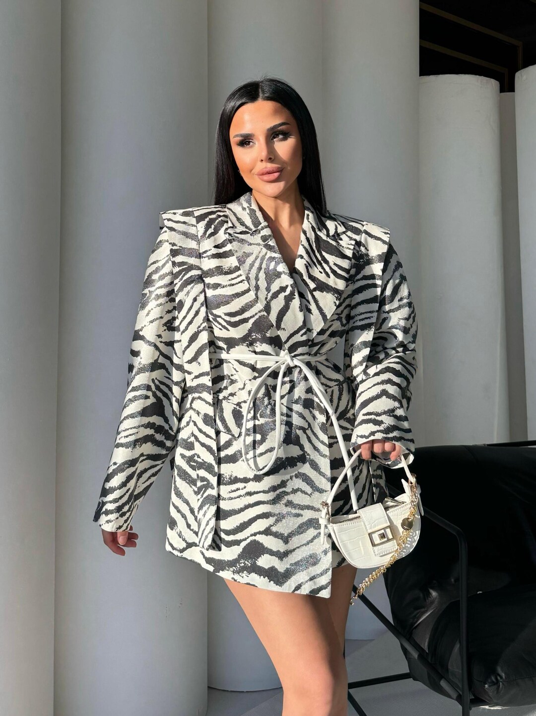 Zebra Print Denim Blazer: Oversized Women's Jacket - Etsy