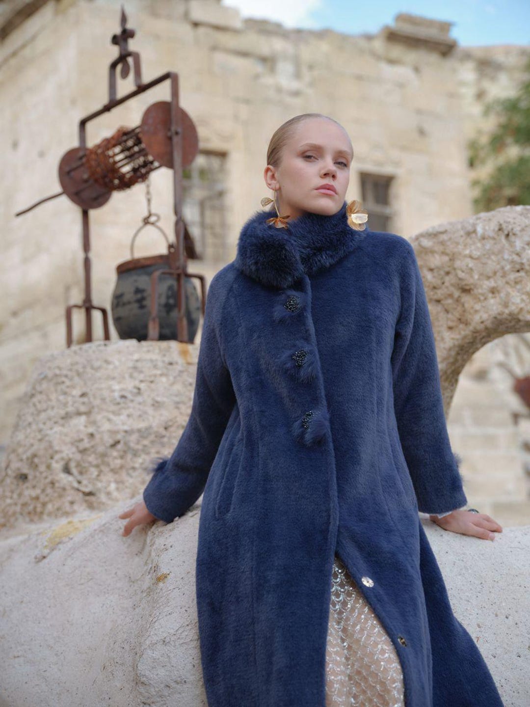 Elegant Angora Wool Coat, Lined Warm Coat, Tapered Women Coat, Fitted ...