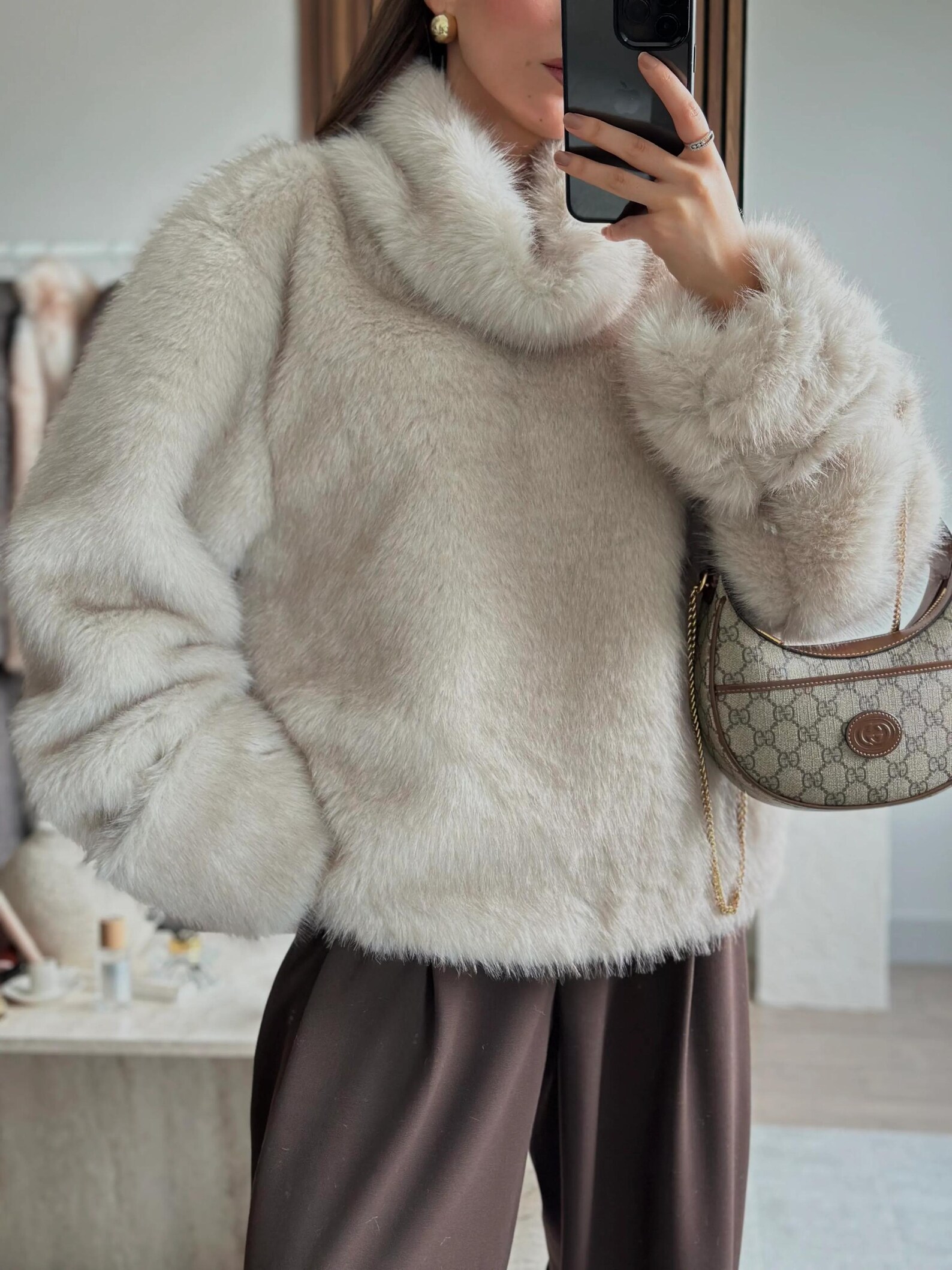 High Collar Faux Fur Sweatshirt: Soft, Cozy Winter Outerwear - Etsy