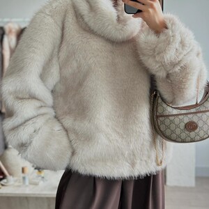High Collar Faux Fur Sweatshirt: Soft, Cozy Winter Outerwear - Etsy
