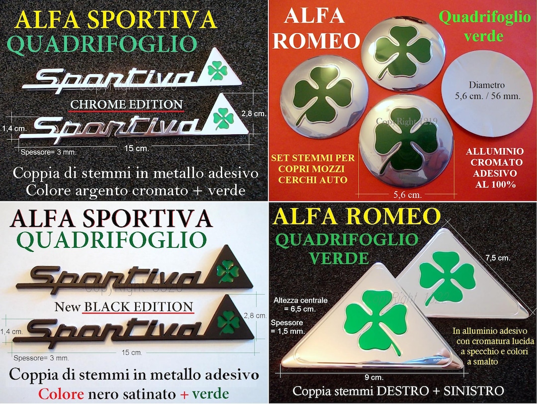 ALFA ROMEO SPORTIVA Quadrifoglio Verde Hub Caps Emblem Metal Sticker ...