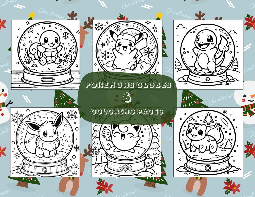 Pokemons Christmas Coloring Pages in Snow Globes Bold and Easy 6 Pages ...