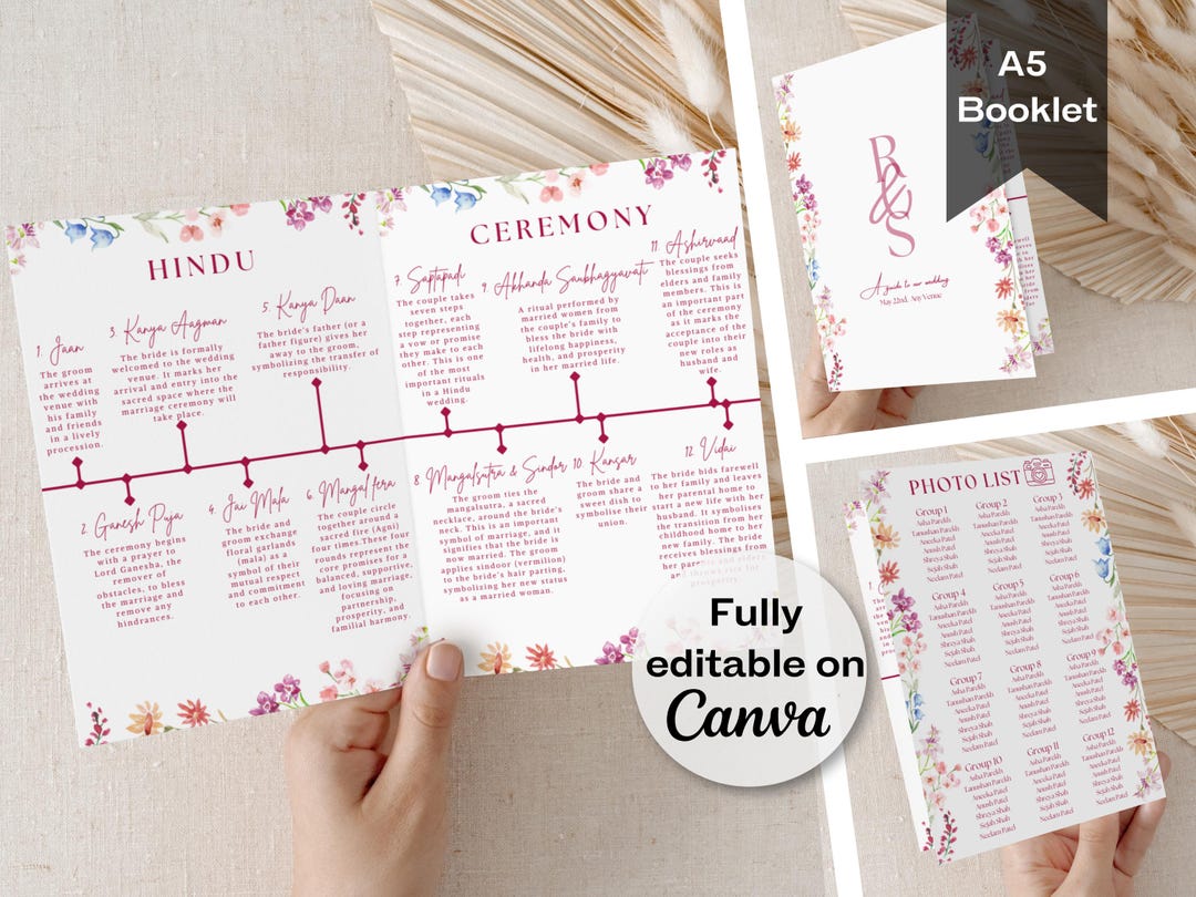 Wildflower Indian Wedding Program Template: Hindu Ceremony, Photo List ...