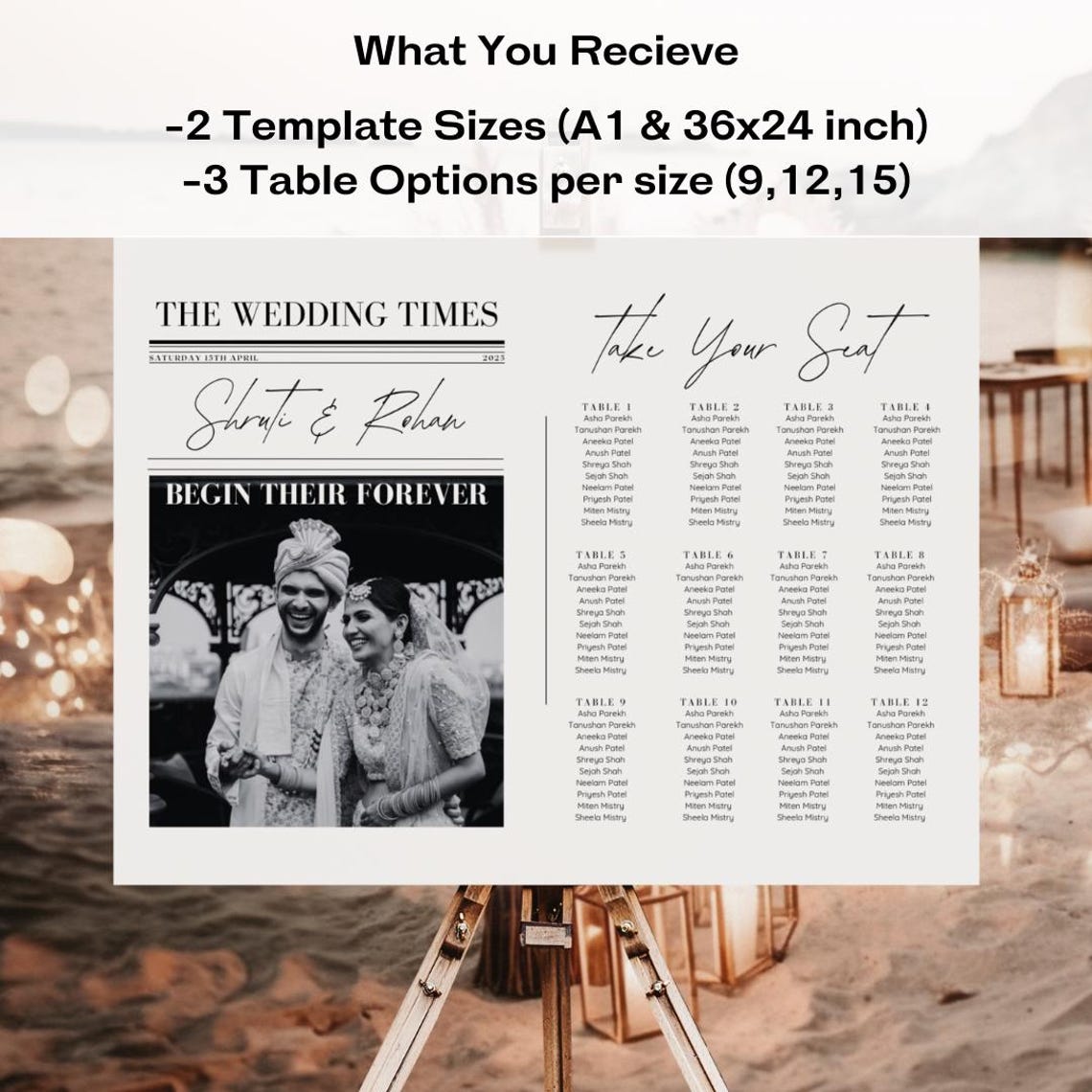 Newspaper Wedding Seating Chart With Photo: Editable Canva Template - Etsy