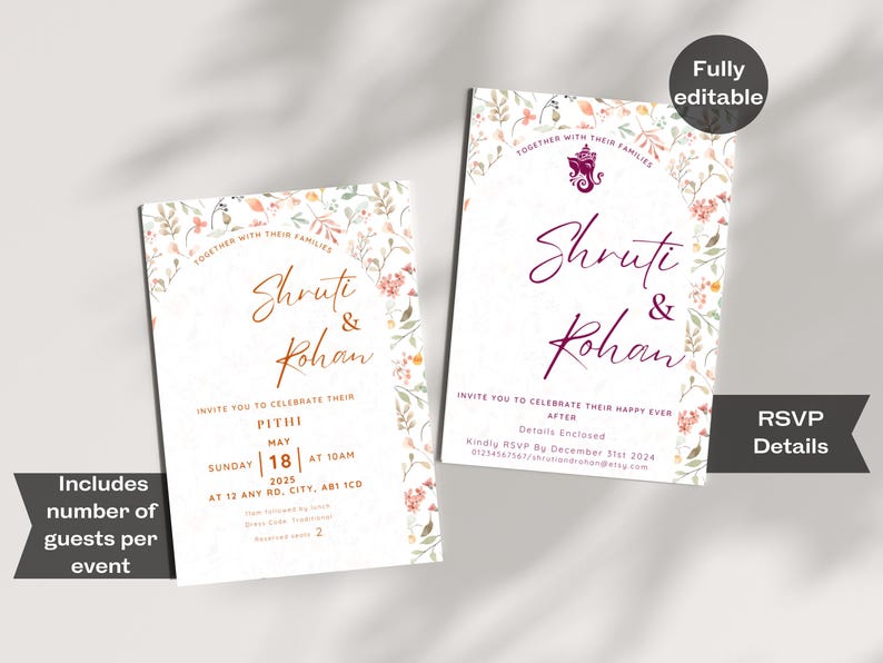 Hindu Wedding Invitation Template: Customizable Indian Wedding Set ...