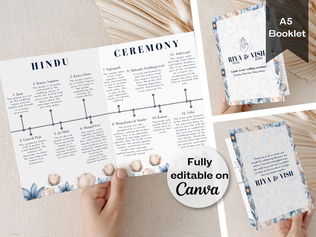 Indian Wedding Program Template: Floral A5 Booklet (digital Download ...