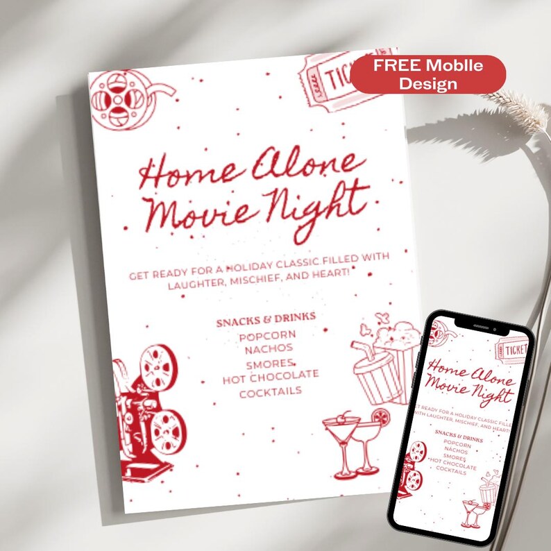 Editable Christmas Home Alone Movie Night Template, Instant Digital ...