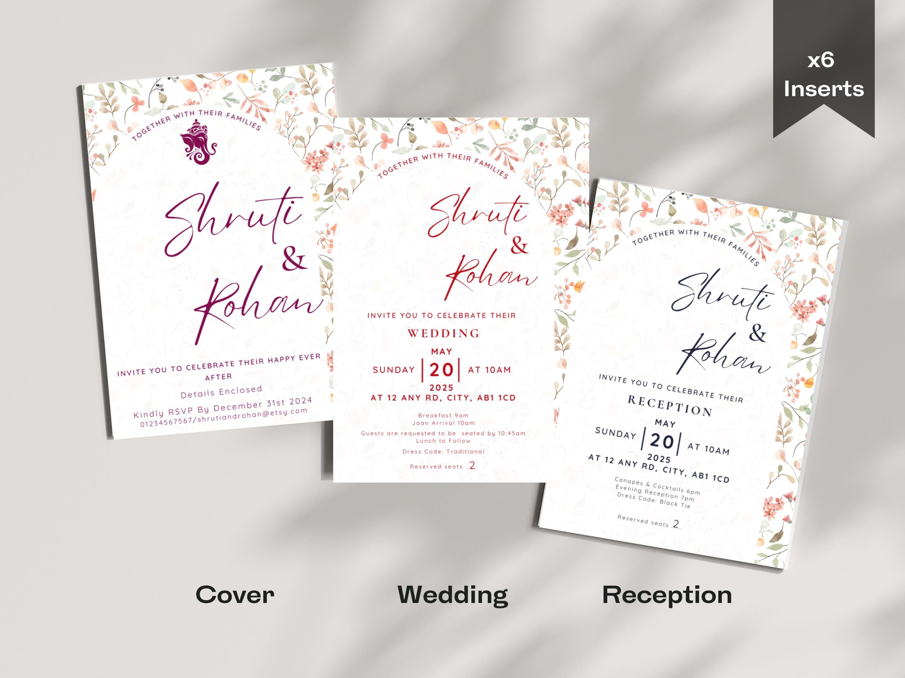 Hindu Wedding Invitation Template: Customizable Indian Wedding Set ...