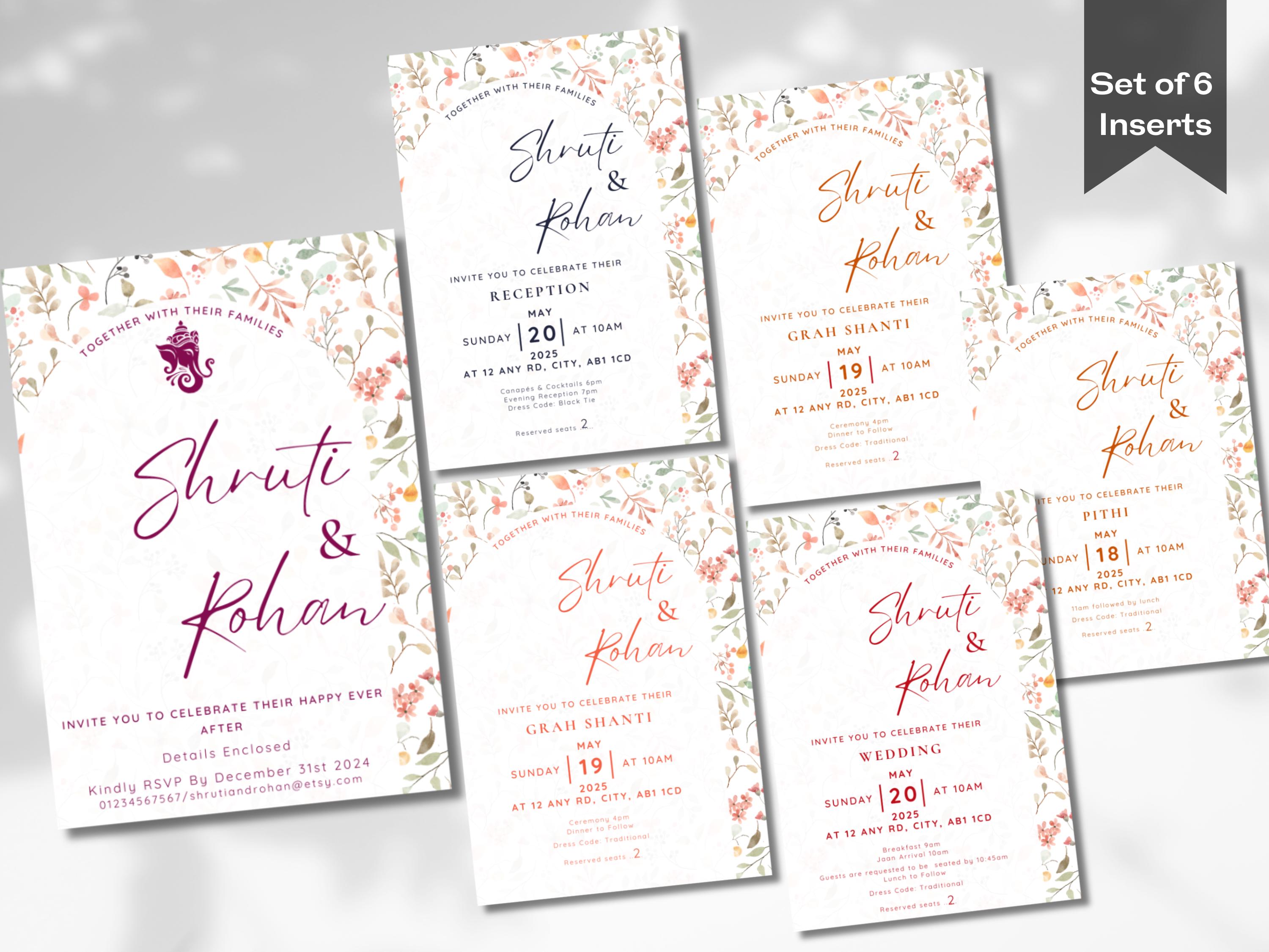 Hindu Wedding Invitation Template: Customizable Indian Wedding Set ...
