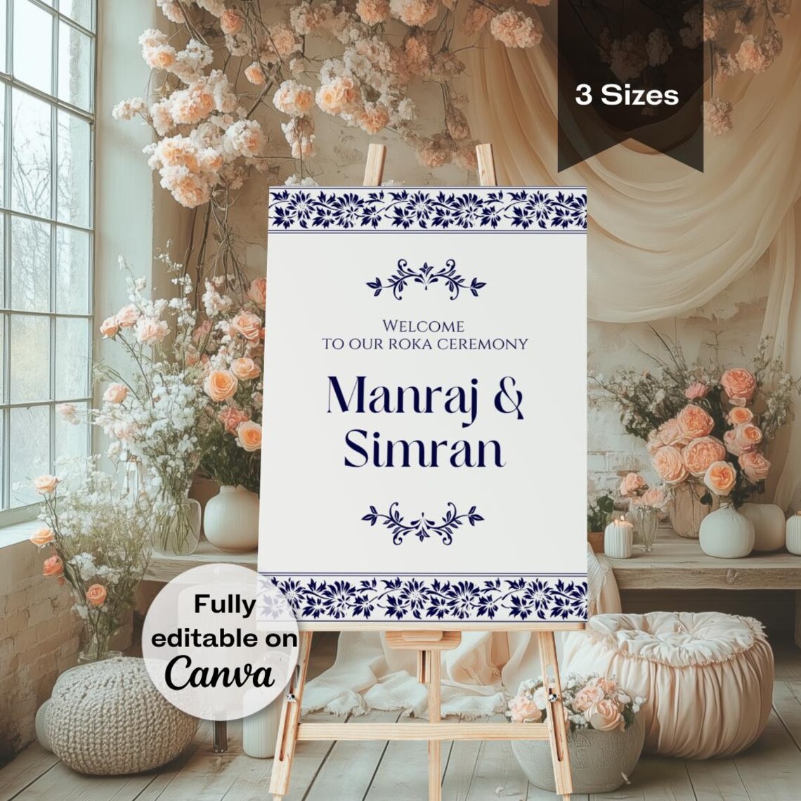 Indian Roka Welcome Sign Template: Classic Floral Theme (digital ...