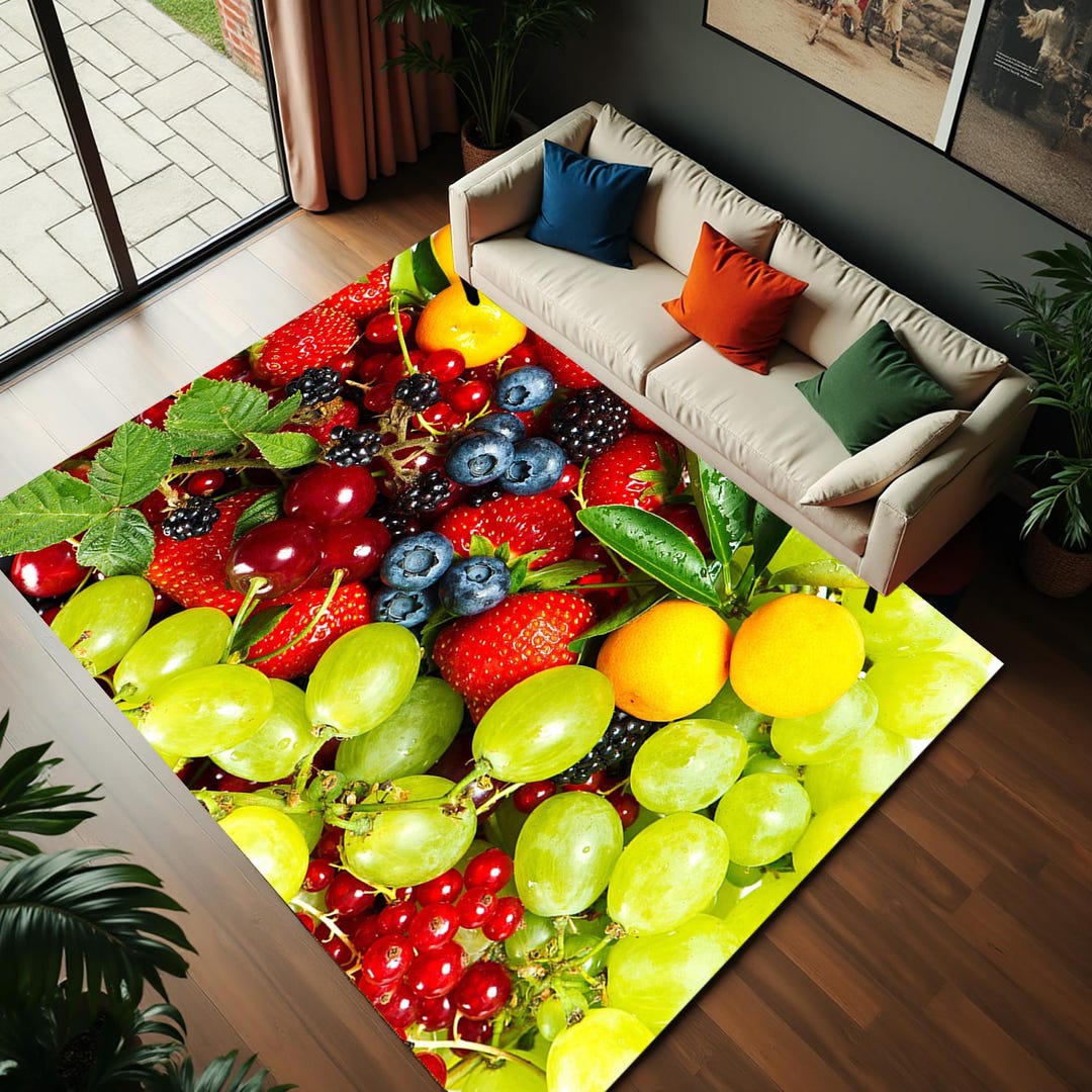 Fresh Fruits and Vegetables Patterned Carpet,colorful Fruits and ...