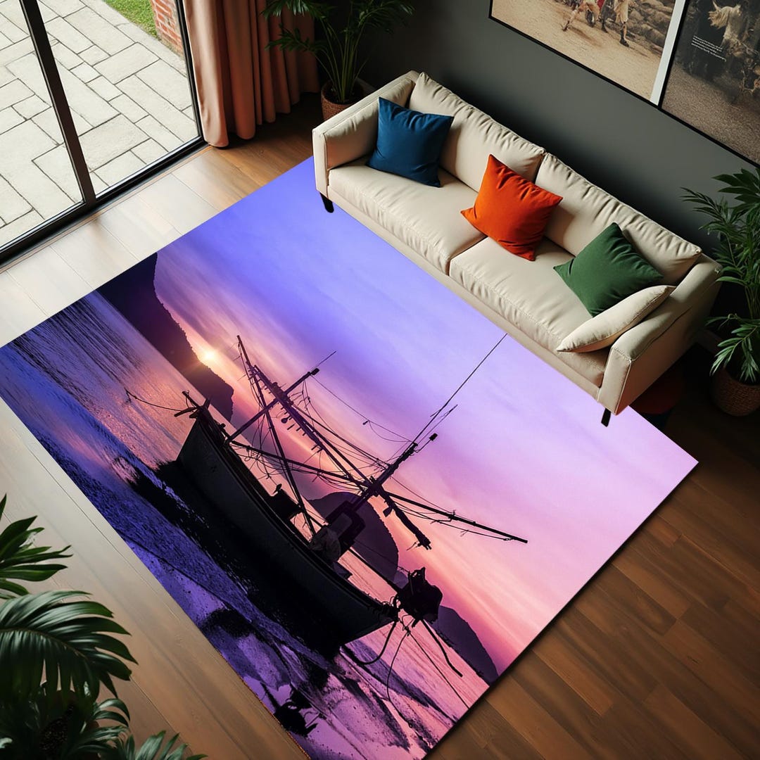 Sunset Rugs,beach Pattern Rug,boat Rug,sunset Carpet,sea Sunset Rug ...