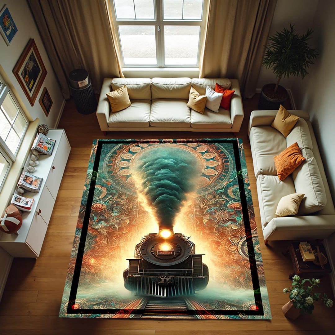 Train Road Rug,train Rugs,spring Train Carpet,roses Railway Rug,train ...