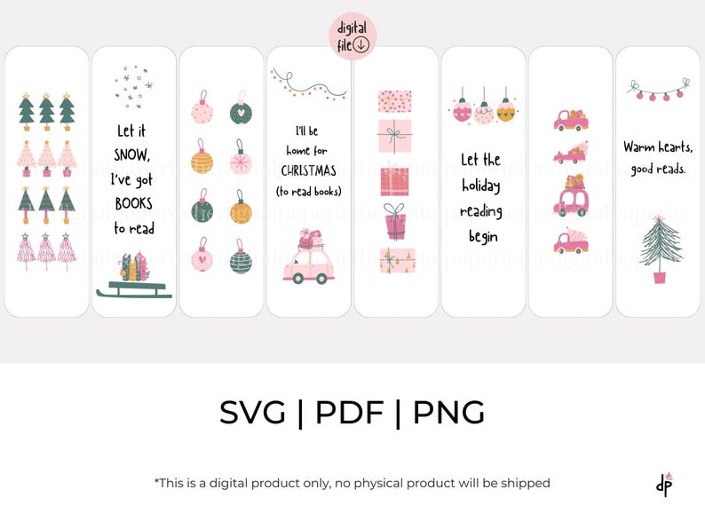 CHRISTMAS Printable Bookmark Bookmark Quote SVG Bundle Pink Bookmark ...