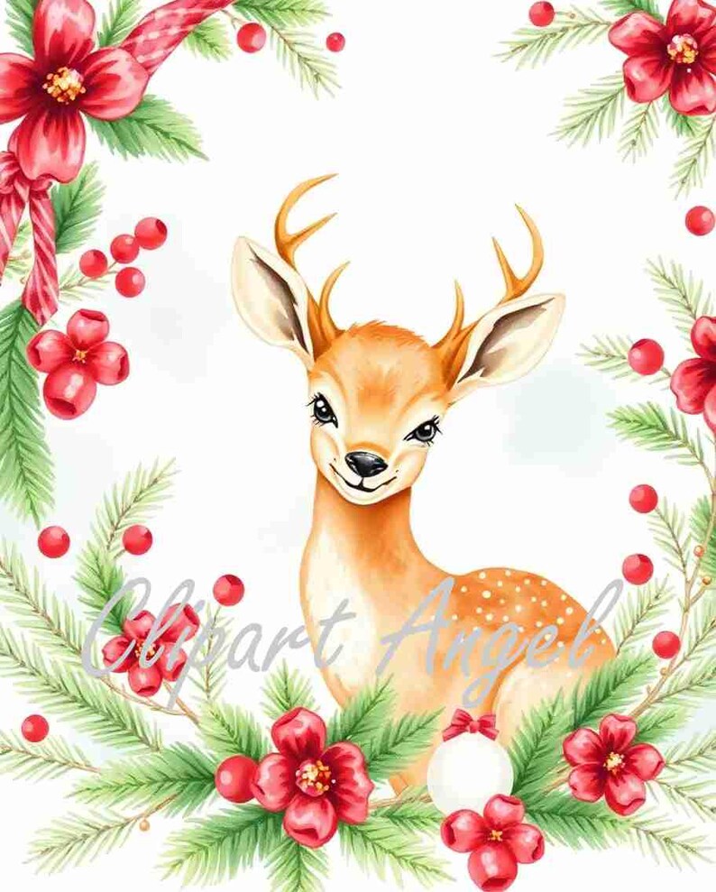 Adorable Christmas Fawn Wreath Clip Art JPG/ PNG - Etsy