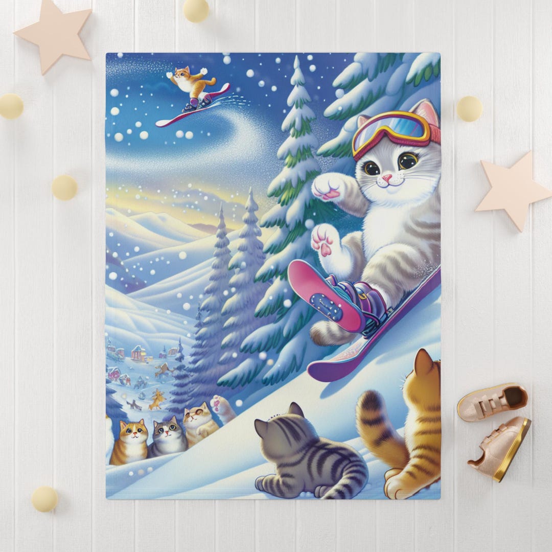 Fleece Baby Blanket, Soft Winter Cats Snowboard Fun for Baby, Cat ...