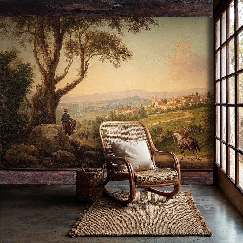 Vintage Countryside Mural: Rustic Horse Landscape Peel and Stick ...
