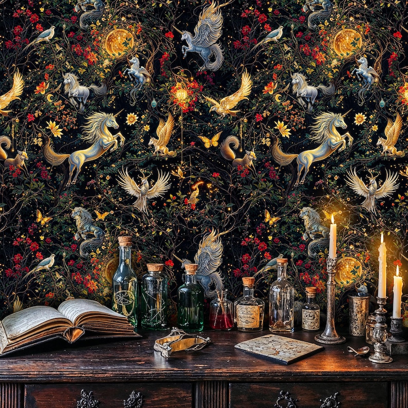 Mystical Unicorn Wallpaper: Enchanted Forest Mural (peel and Stick ...