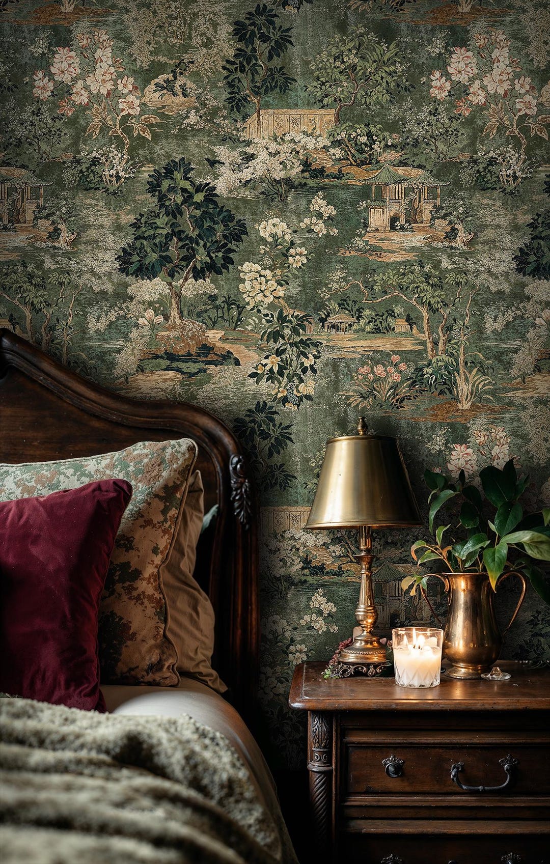 Vintage Green Tree Forest Wallpaper Mural: Scenic Botanical Garden Peel ...