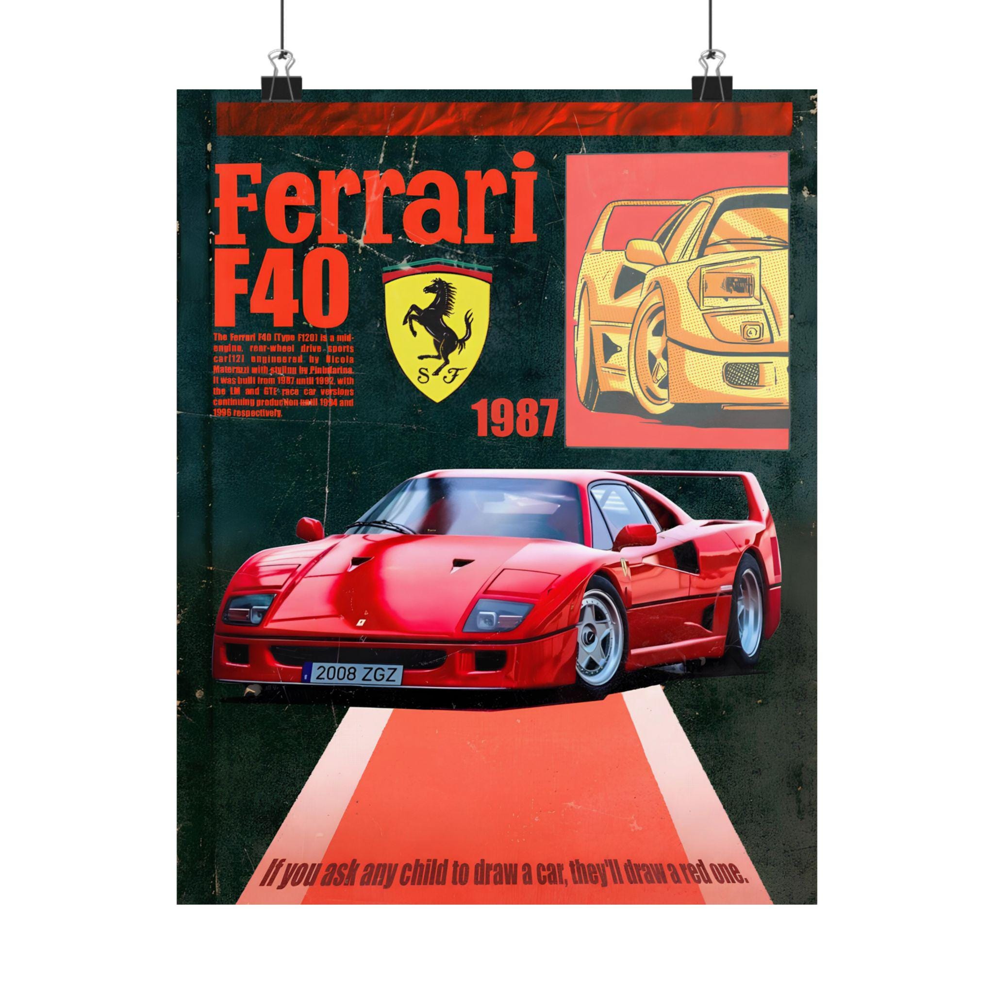 Ferrari F40 Poster, Retro Wall Art, Car Enthusiast Gift, Vintage Decor ...