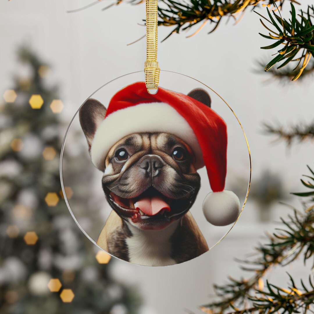 Acrylic Ornaments Frenchie Santa Hat Happy Smiling Design - Etsy