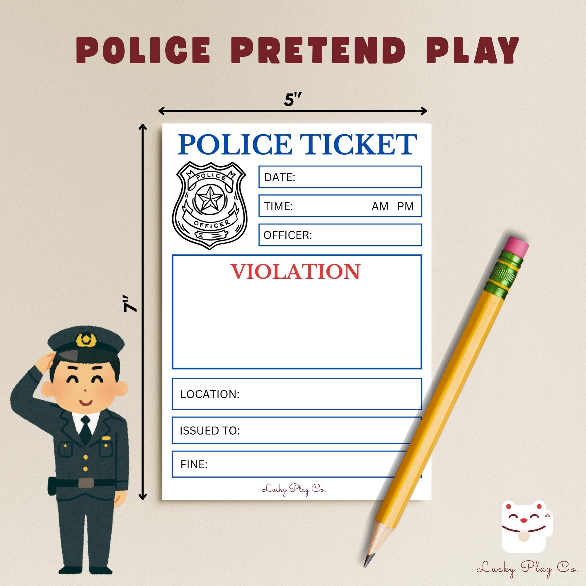 Police Ticket Pretend Play 5'' X 7'' Notepad 25 Sheets – Imaginative ...