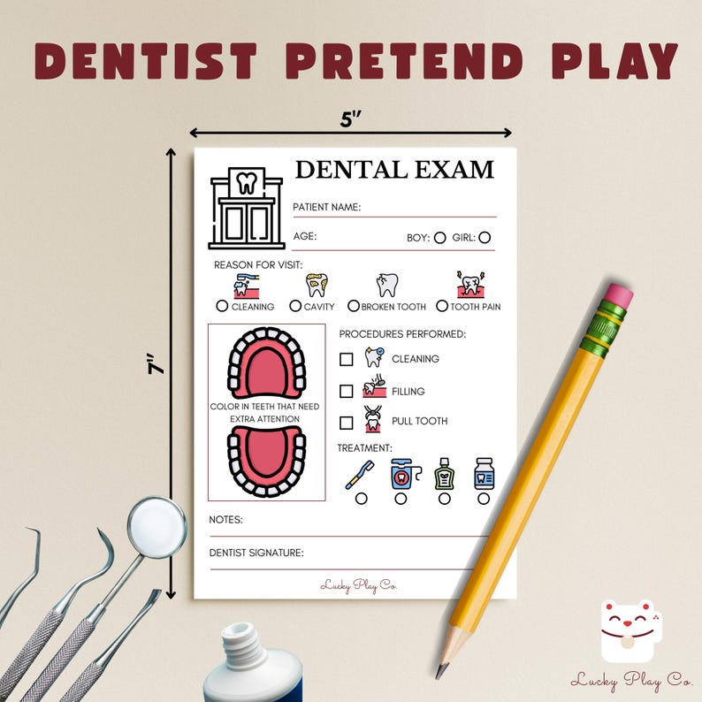 Dental Exam Pretend Play 5'' X 7'' Notepad 25 Sheets – Imaginative Role ...