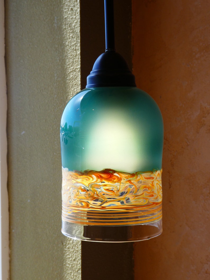 Green blown glass pendant light | Etsy