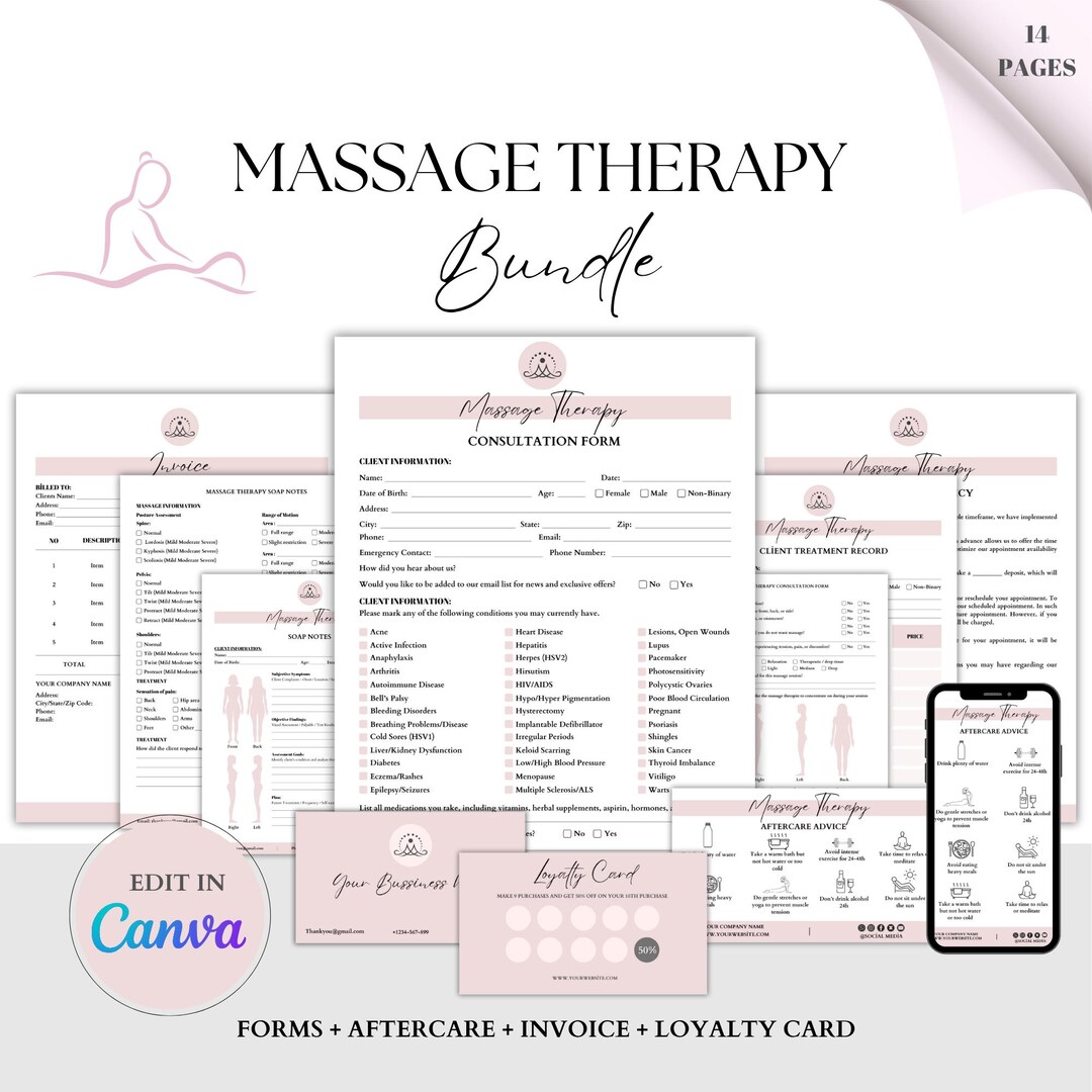 Massage Therapy Form, Massage Intake Form, Massage Aftercare, Massage ...