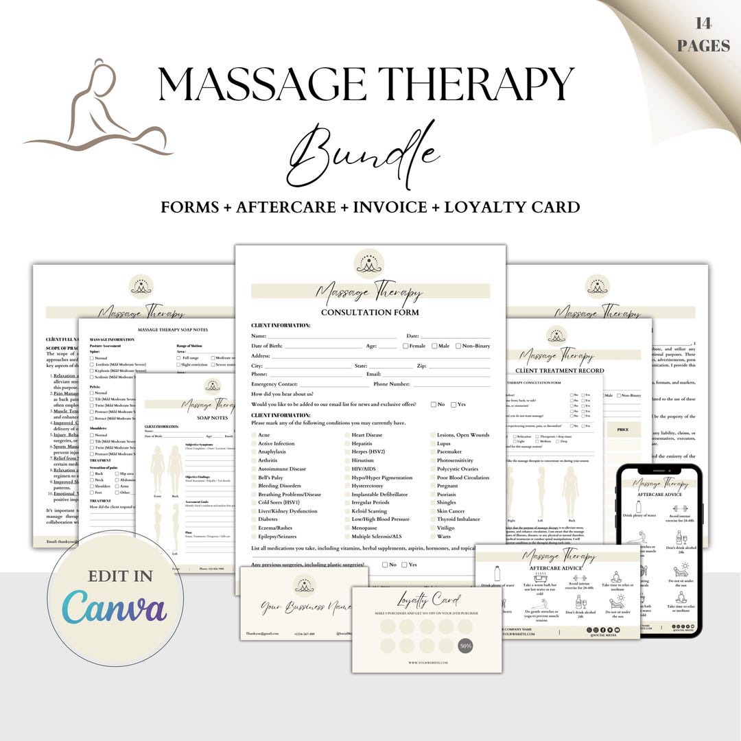 Massage Therapy Form, Massage Intake Form, Massage Aftercare, Massage ...