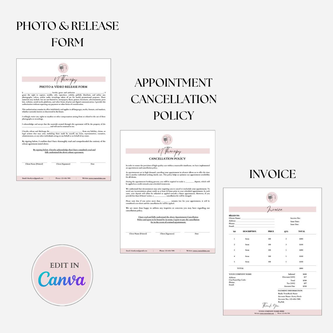 IV Therapy Template, IV Therapy Consent, Intravenous Therapy, Med Spa ...