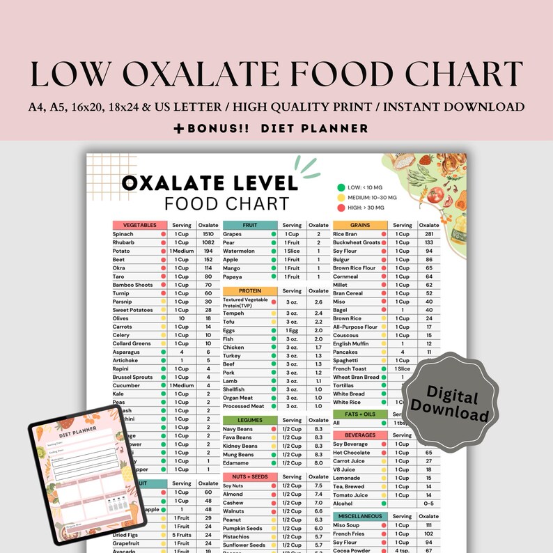 Low Oxalate Food List for Kidney Stones, Renal Diet Meal Planner for ...