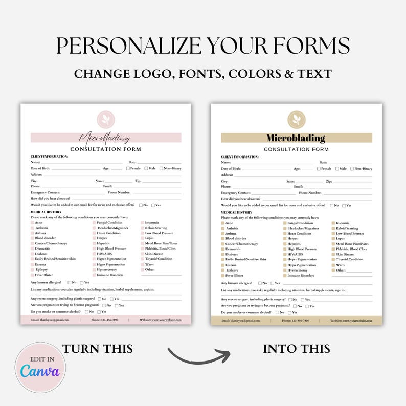 Esthetician Intake, Skincare Forms, Facial Intake Form, PMU Consent ...