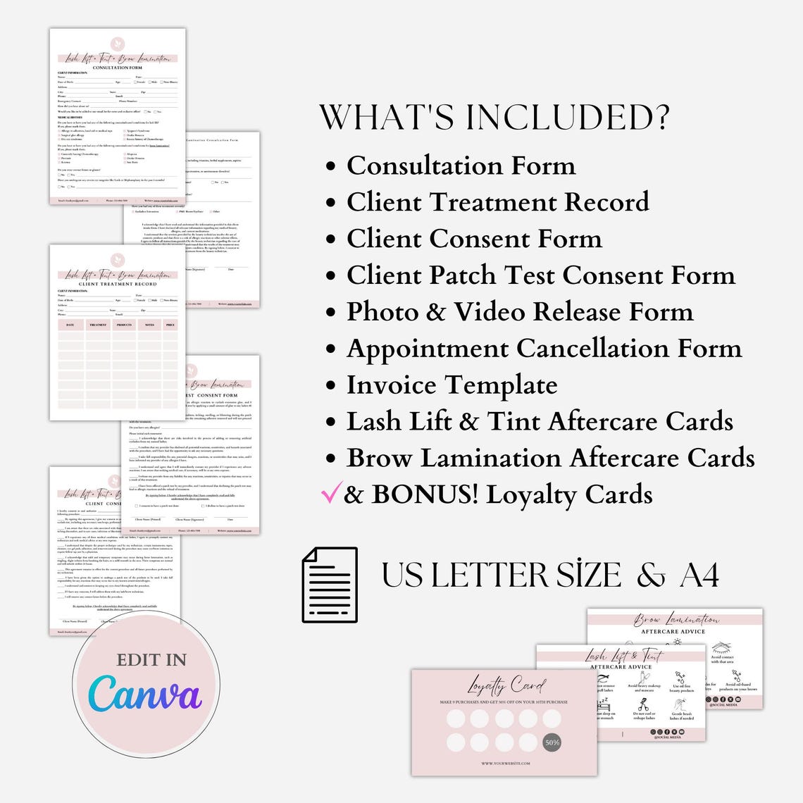 Brow Lamination Form, Lash Lift and Tint Forms, Esthetician Waivers ...