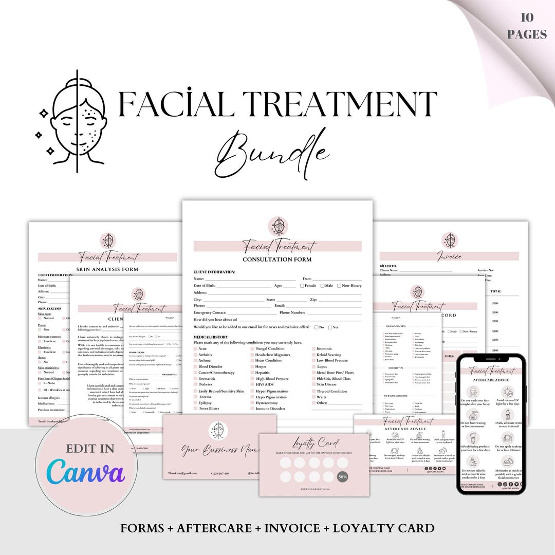 Facial Treatment Forms, Esthetician Forms Bundle, Skincare Forms ...