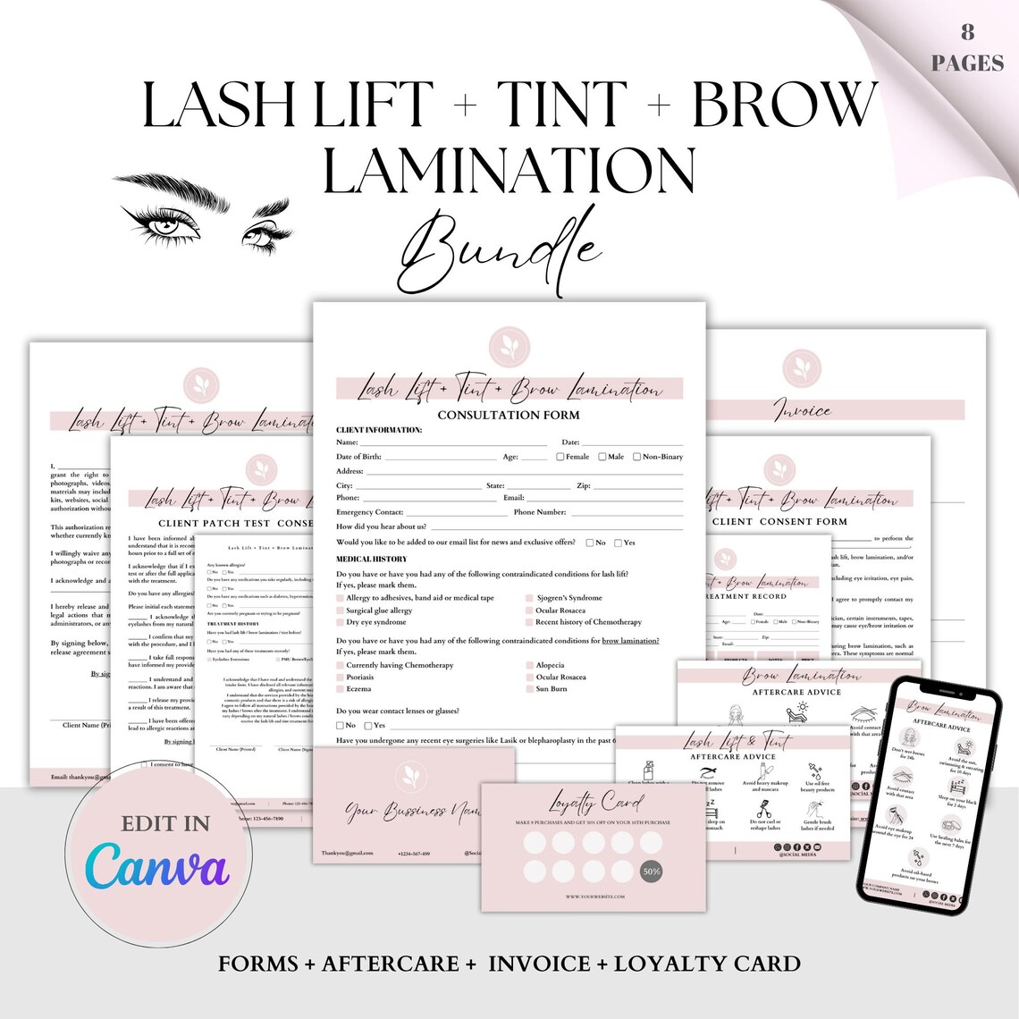 Brow Lamination Form, Lash Lift and Tint Forms, Esthetician Waivers ...