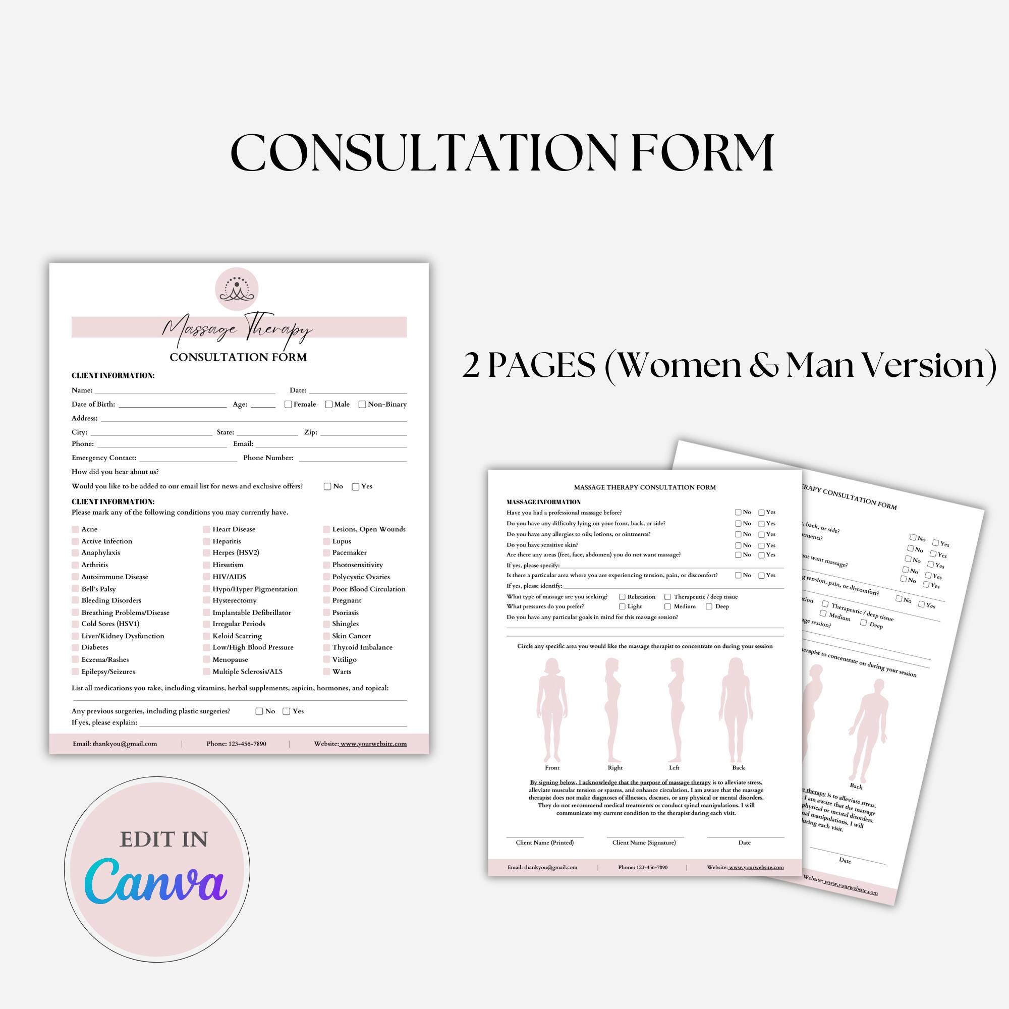 Massage Therapy Form, Massage Intake Form, Massage Aftercare, Massage ...