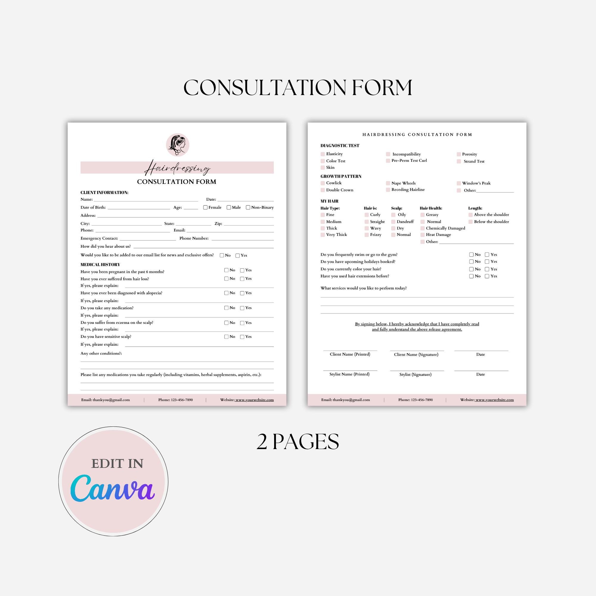 Hairdressing Forms, Hairdresser Contract, Hairstylist Contract, Hair ...