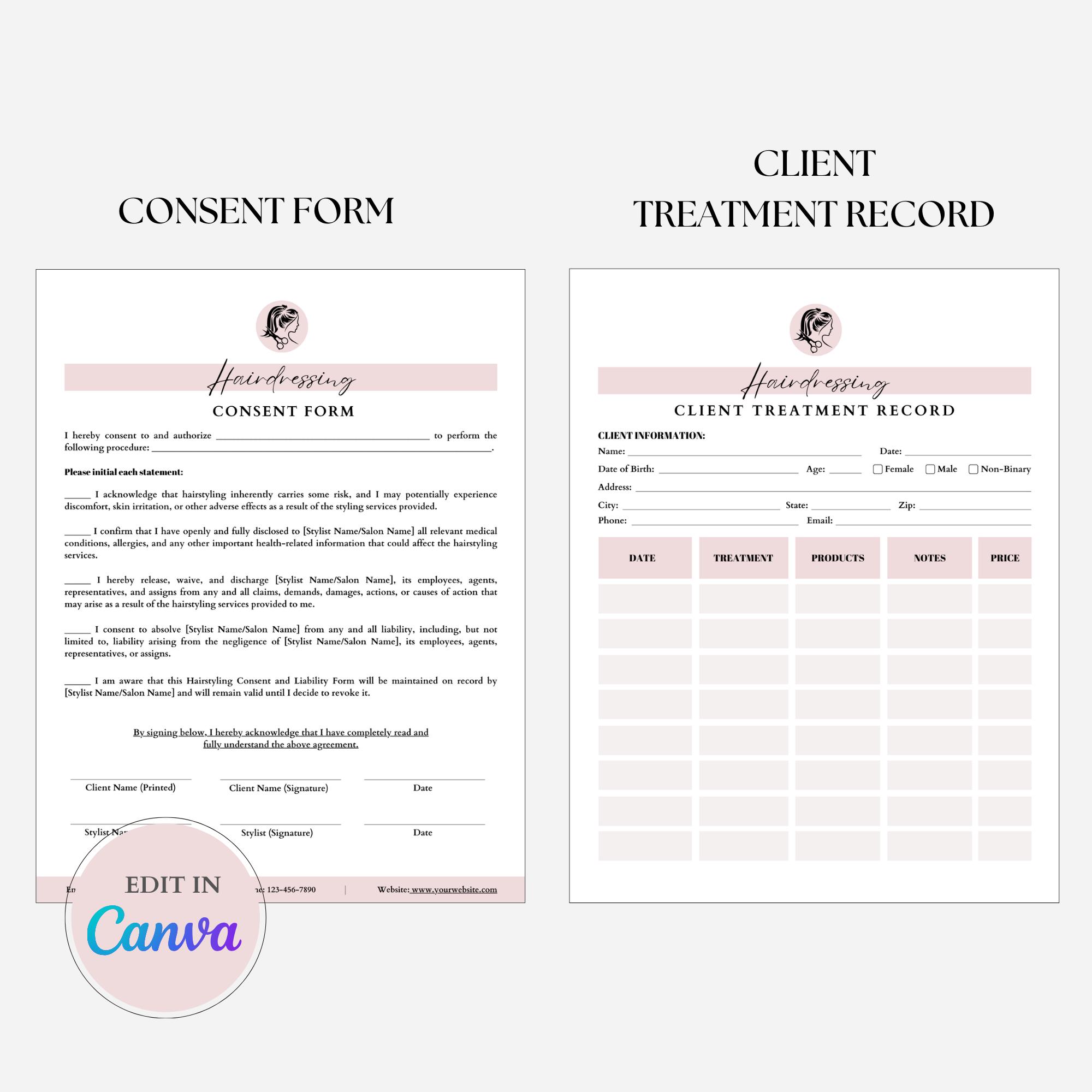 Hairdressing Forms, Hairdresser Contract, Hairstylist Contract, Hair ...