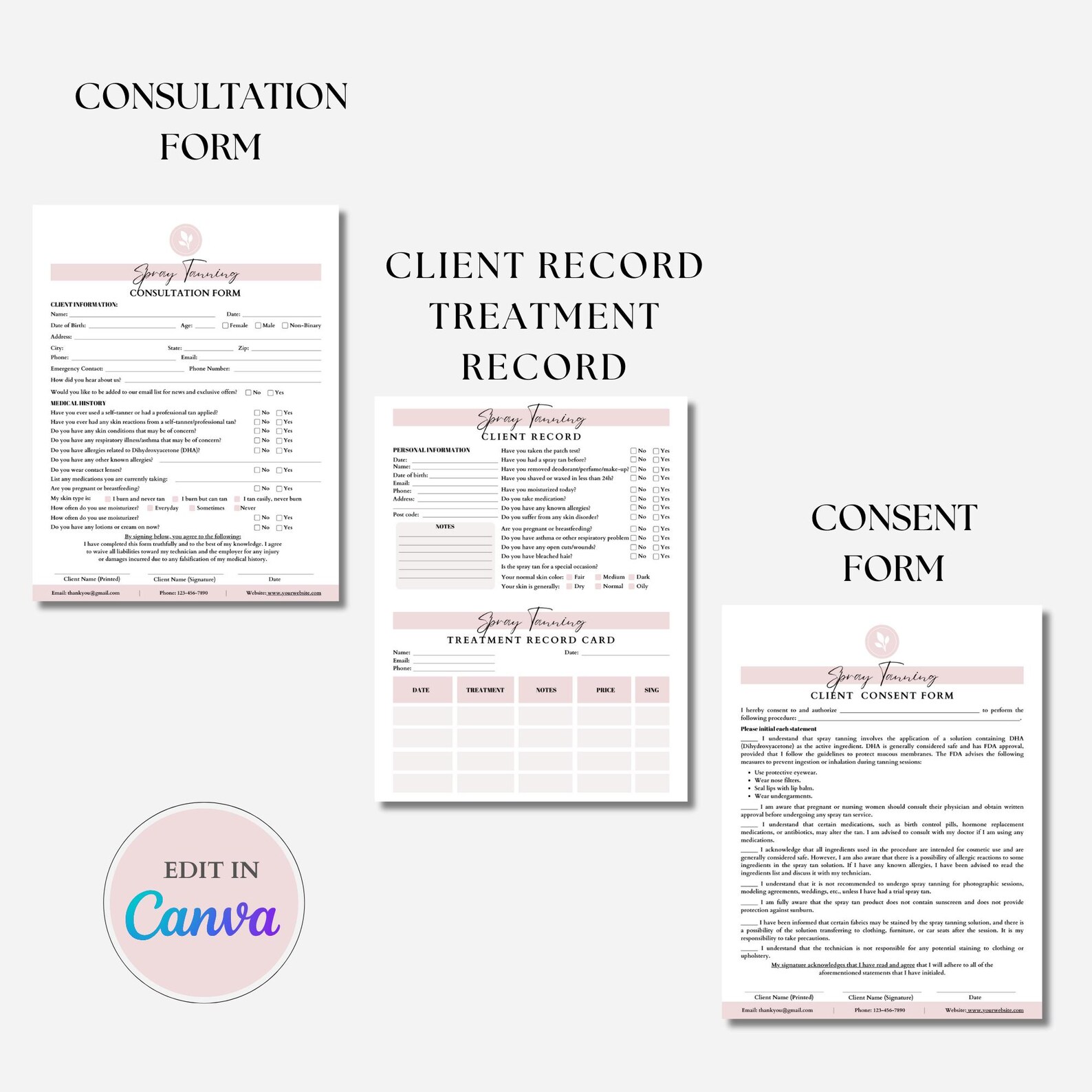 Spray Tan Consent Form, Tanning Consent, Tanning Salon Forms, Editable ...