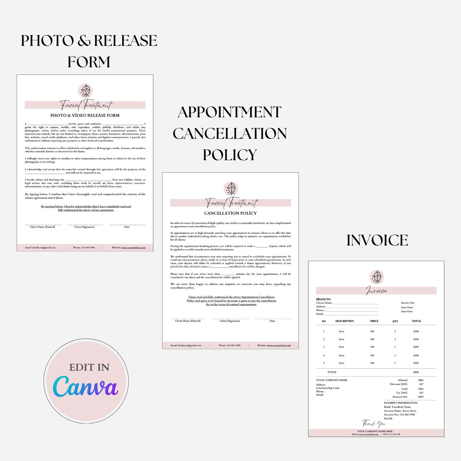 Facial Treatment Forms, Esthetician Forms Bundle, Skincare Forms ...