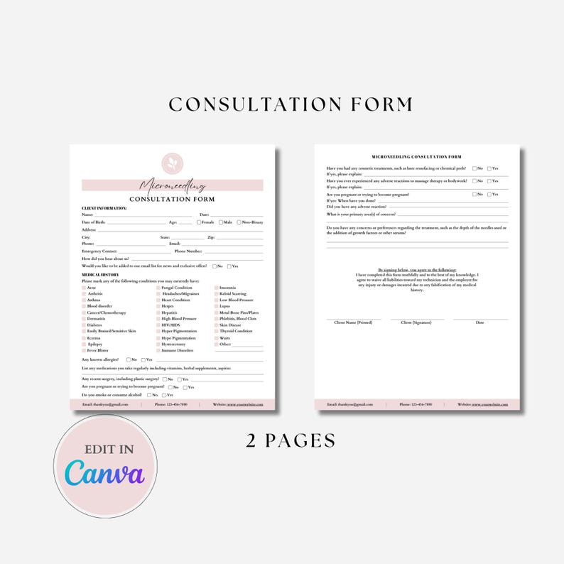 Microneedle Form, Microneedle Consent, Microneedling Aftercare, Facial ...