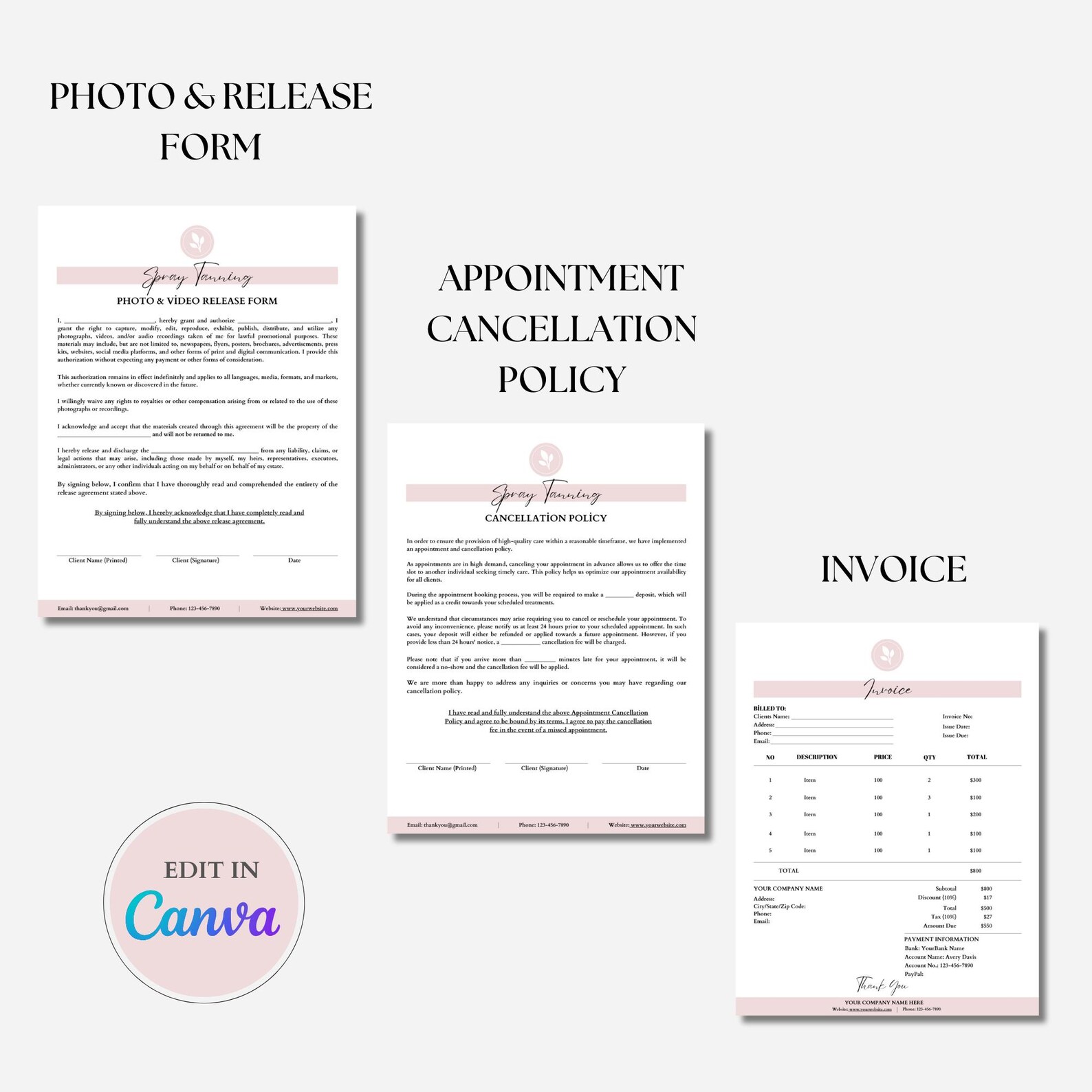 Spray Tan Consent Form, Tanning Consent, Tanning Salon Forms, Editable ...