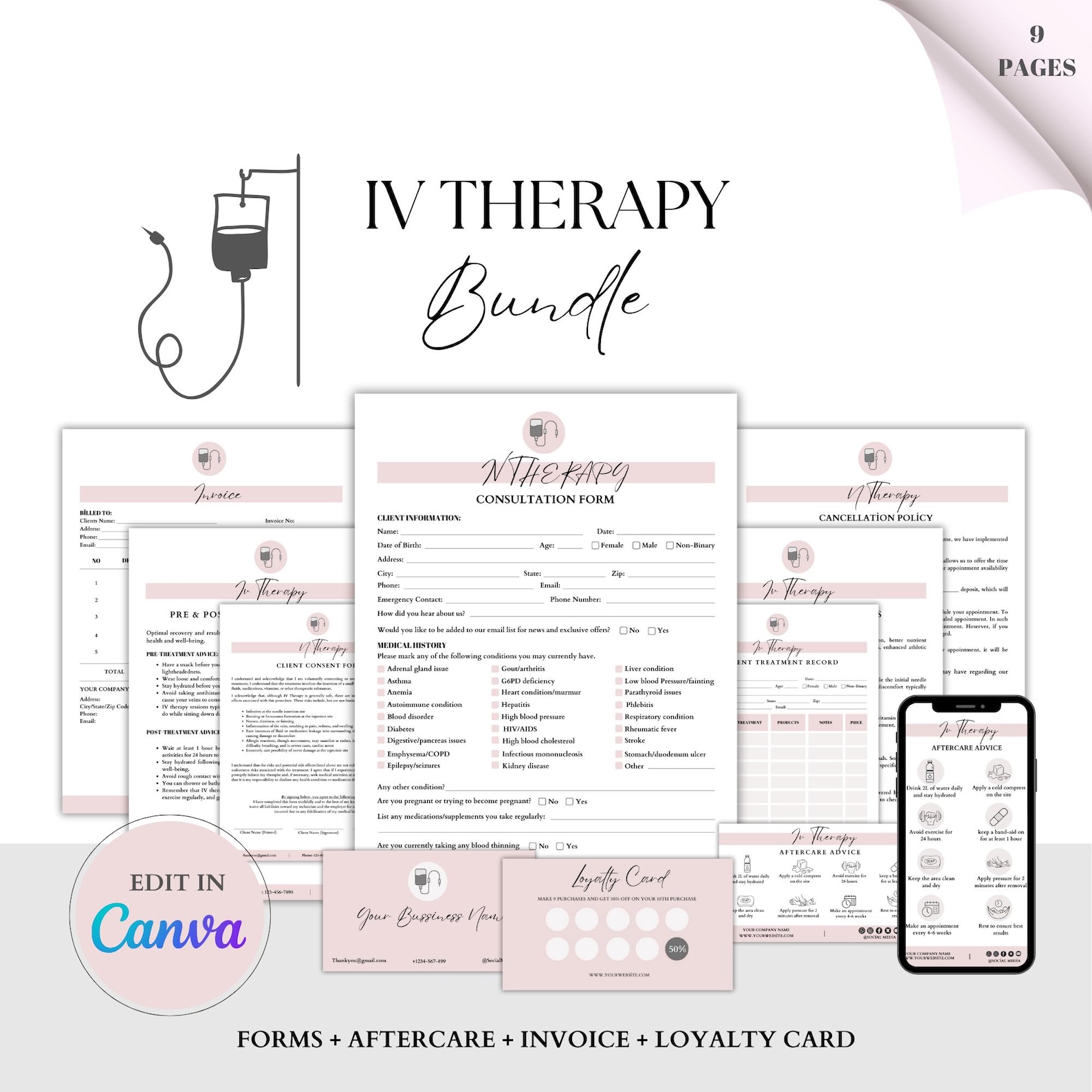 IV Therapy Template, IV Therapy Consent, Intravenous Therapy, Med Spa ...