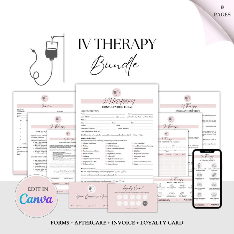 IV Therapy Template, IV Therapy Consent, Intravenous Therapy, Med Spa ...