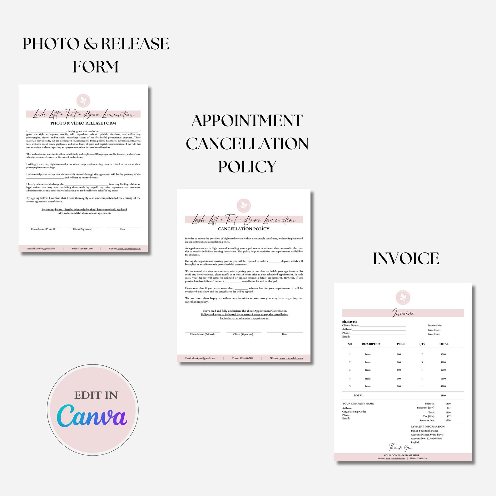 Brow Lamination Form, Lash Lift and Tint Forms, Esthetician Waivers ...