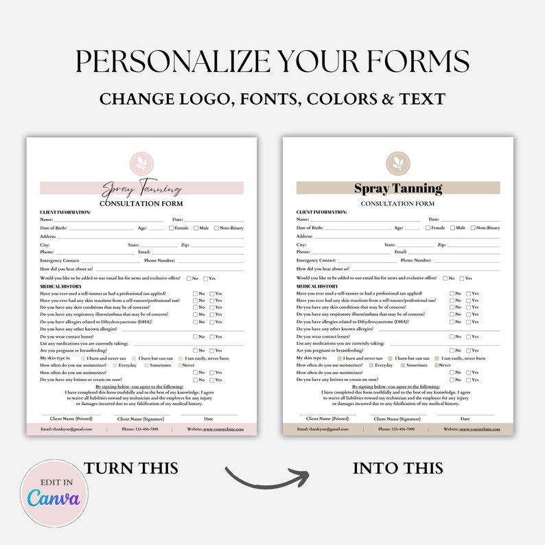 Spray Tan Consent Form, Tanning Consent, Tanning Salon Forms, Editable ...